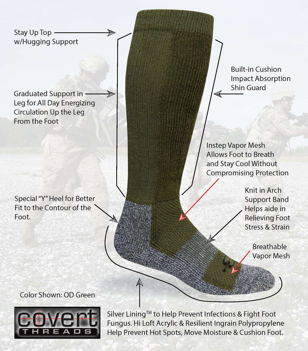 ROCK INFILTRATOR Antimicrobial Rough Terrain Sock - Covert Threads